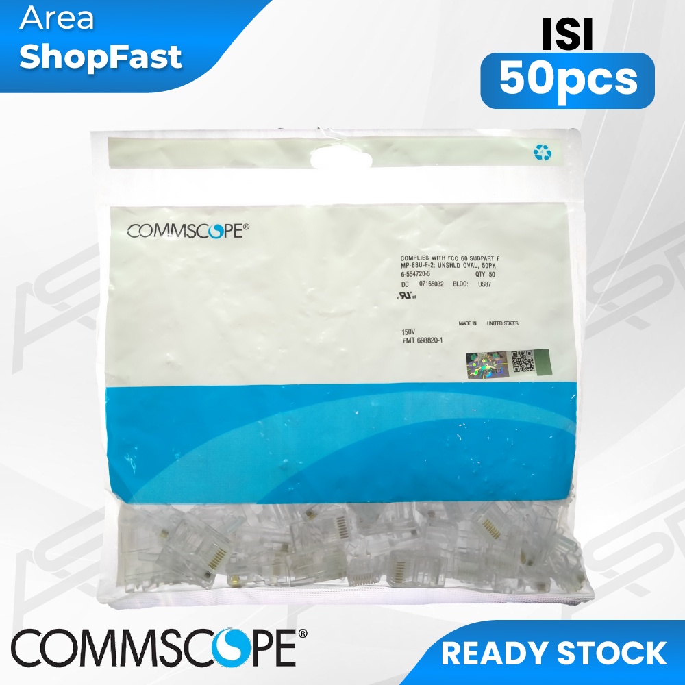 Jual Konektor RJ45 Commscope / Connector RJ 45 AMP Per Pack Isi 50pcs | Shopee Indonesia