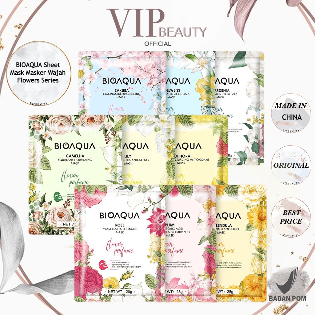 Jual BIOAQUA Sheet Mask Masker Wajah Flowers Series 28g - Bio Aqua Hydrating Essence Face Mask ...