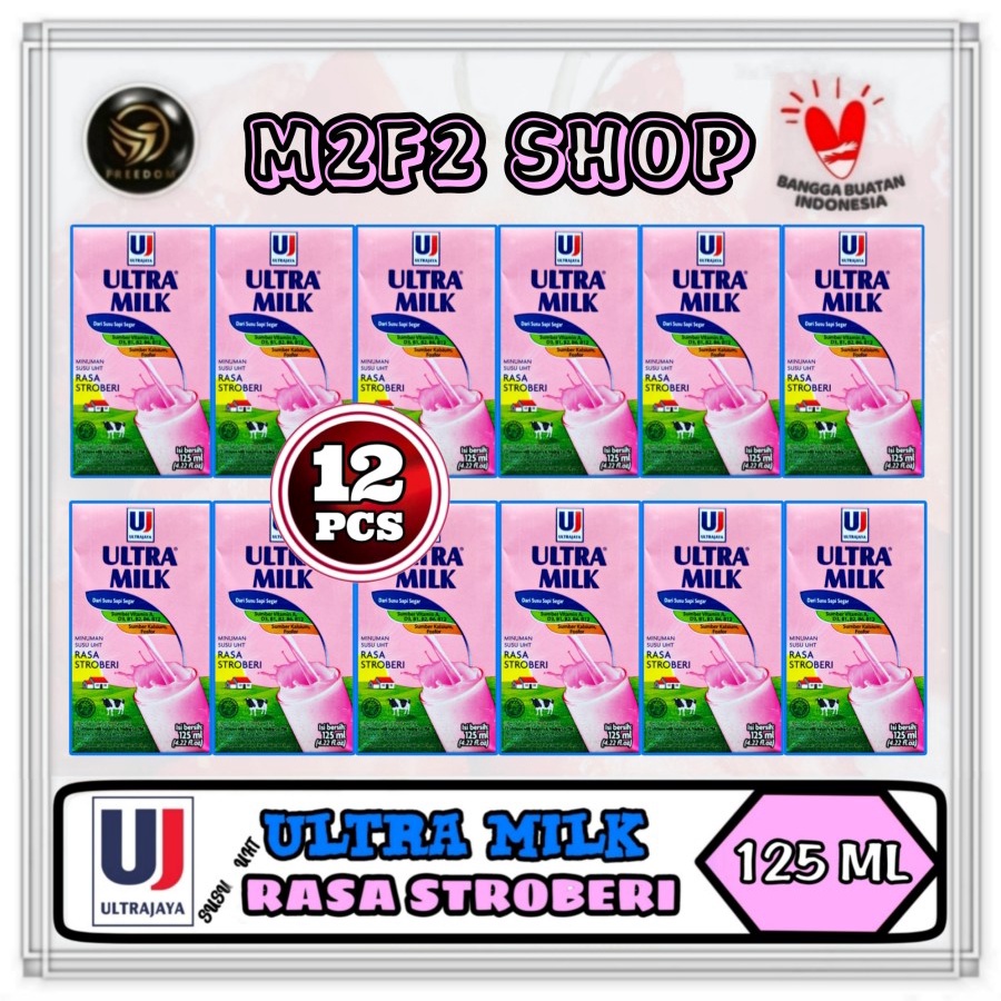 Jual Susu Ultra Milk Mini Kotak UHT Rasa Strawberry | Stroberi - 125 ml (Kemasan 12 Pcs ...