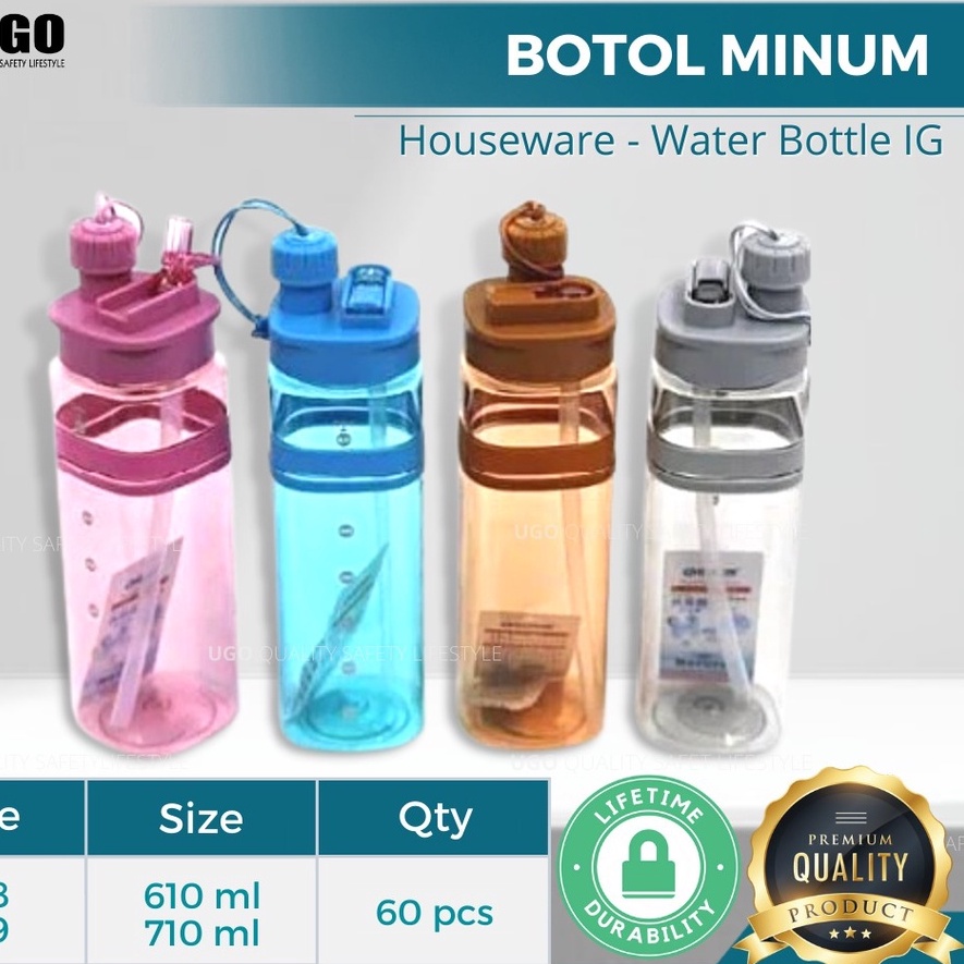 Jual Botol Air Minum Anak Sedotan 600 700 ml platik warna biru pink abu ...