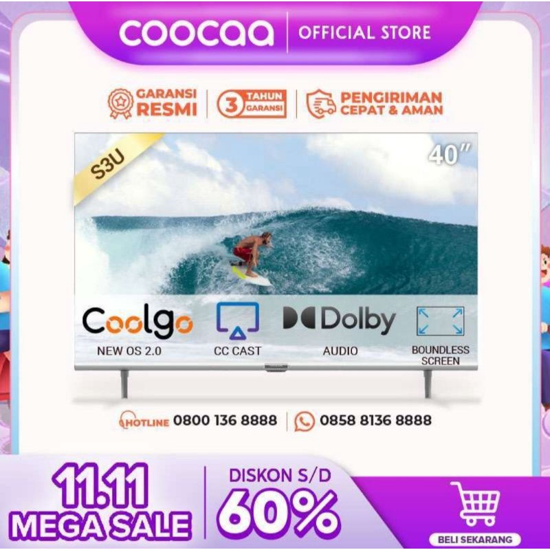 Jual coocaa 40s3u digital smart tv led 40 inch wifi youtube OS coolita ...