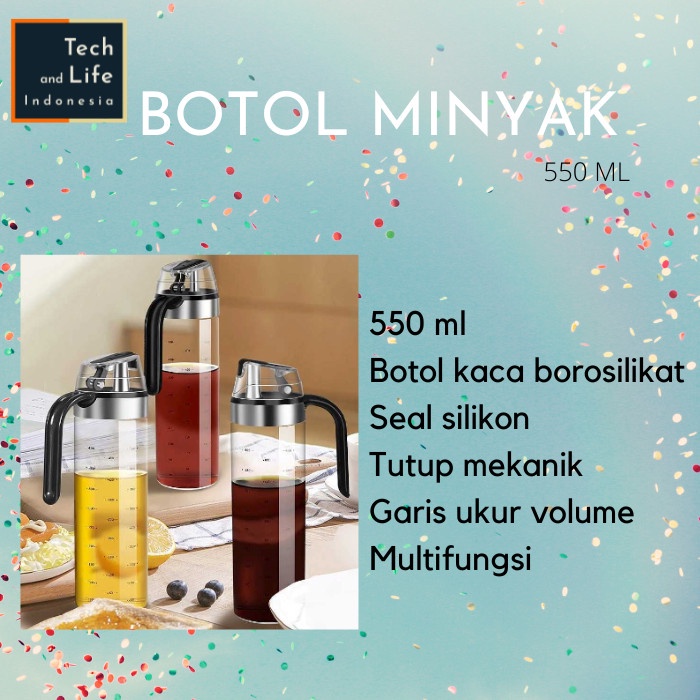 Jual Botol Minyak Goreng Kaca Anti Tumpah Saos Kecap Cuka Serbaguna 550 ...