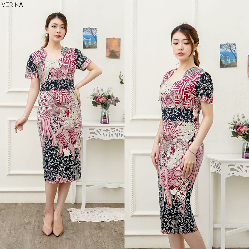 Jual Verina Dress Wanita Batik Bodycon Couple Modern Dress Batik Modern ...