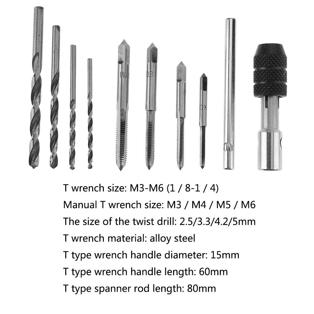 Jual Hand Tap Set 9pcs - Screw M3-M6 Wrench Holder - Reversible Taps ...