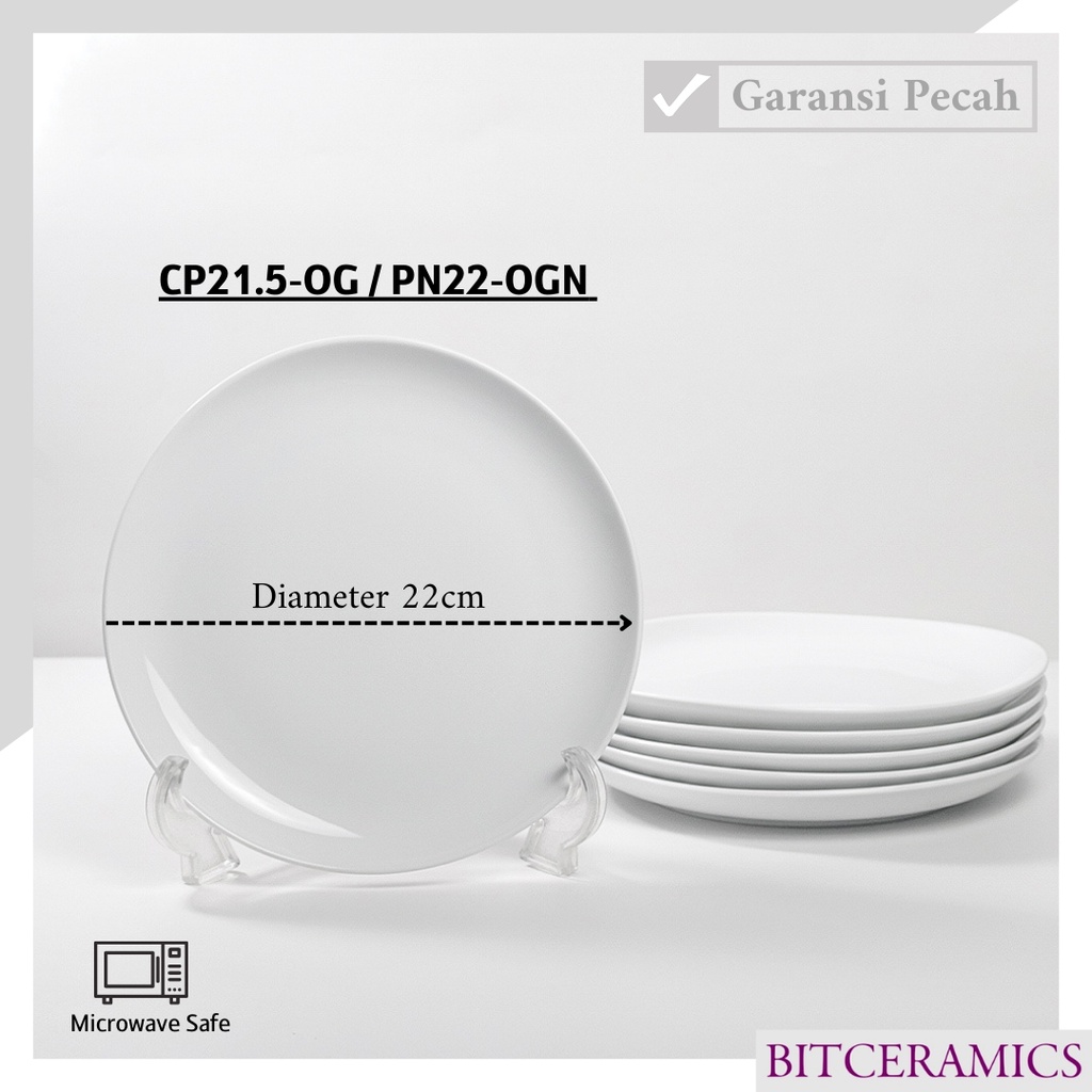 Jual Piring Makan Keramik 22CM (1PCS) Putih Polos By Indo Keramik ...