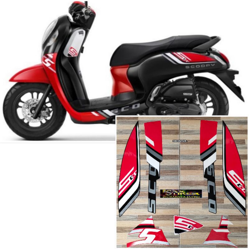 Jual striping original Honda Scoopy sporty merah hitam tahun 2022 2023 ...