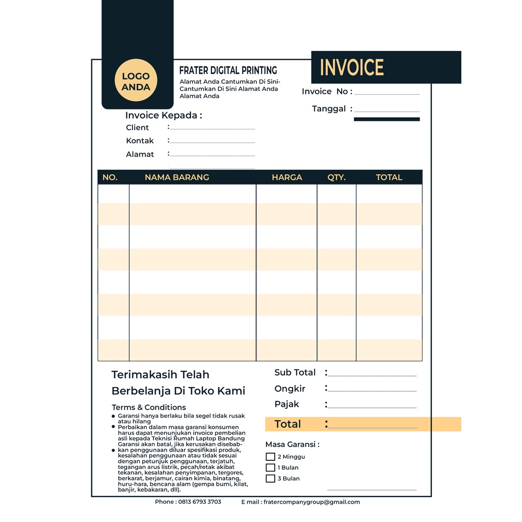 Jual CETAK NOTA CUSTUM BON FAKTUR INVOICE KWITANSI TOKO ONLINE SHOP ...