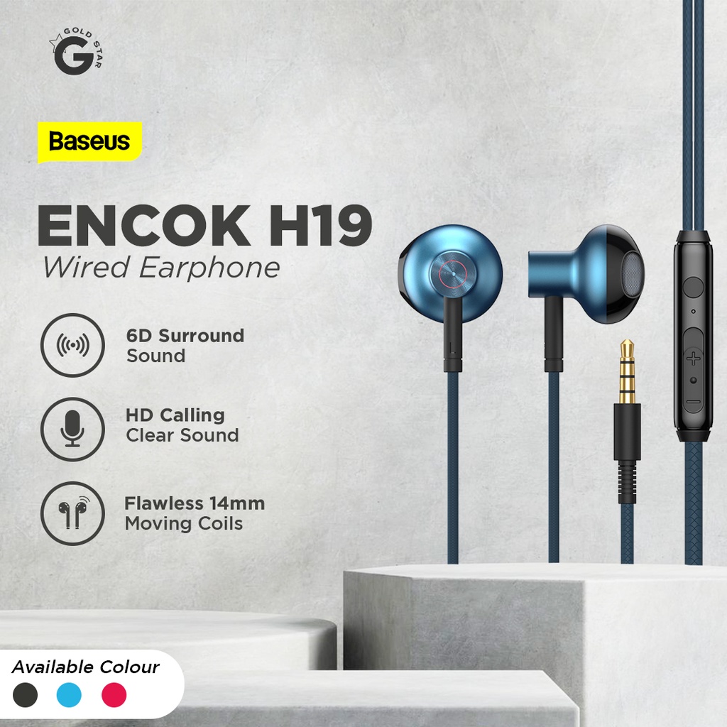 Jual Baseus - Headset - Encok 3.5mm Wired Earphone H19 | Shopee Indonesia