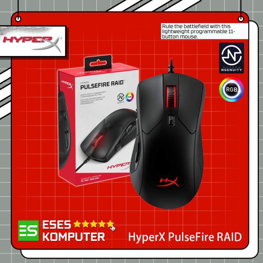 Jual Mouse HyperX Pulsefire RAID RGB - Ergonomic - Pixart 3389 - Gaming | Shopee Indonesia