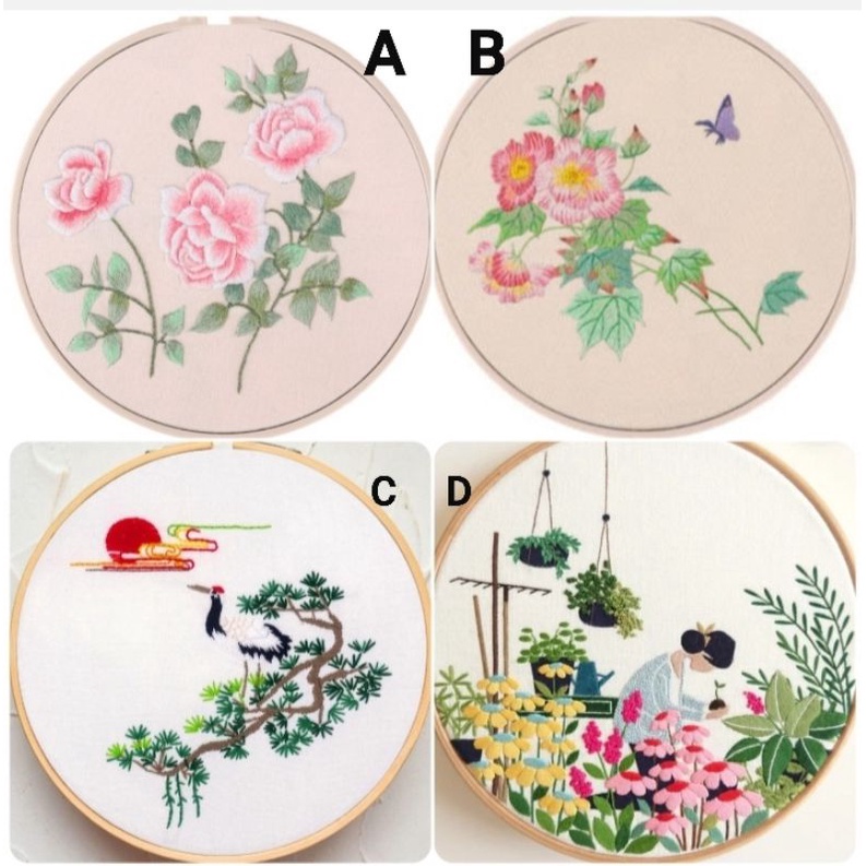 Jual DIY EMBROIDERY KIT with hoop 20cm PAKET SULAM BENANG BUNGA BANGAU ...