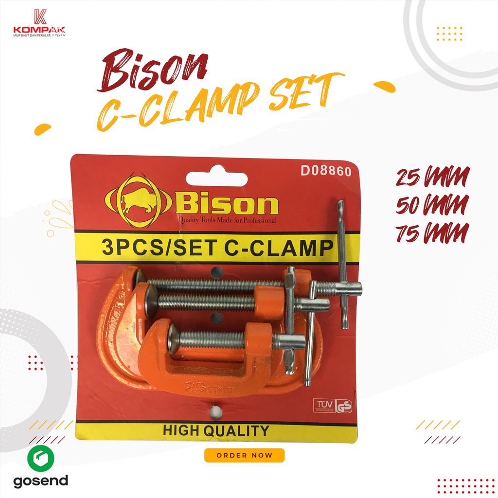 Jual Klem C Set 3Pcs BISON D08860 Catok Kayu Clamp G Penjepit Kayu Besi ...