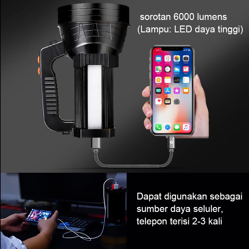 Jual Senter LED Super Terang Dengan Lampu Samping 45 watt IPx4 Tahan ...