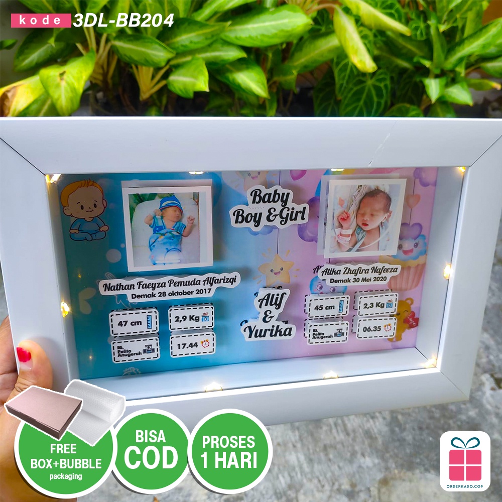 Jual FRAME 3D LAMPU -Kado / Hadiah (Biodata Bayi) Baby Born Boy/Girl 1 ...