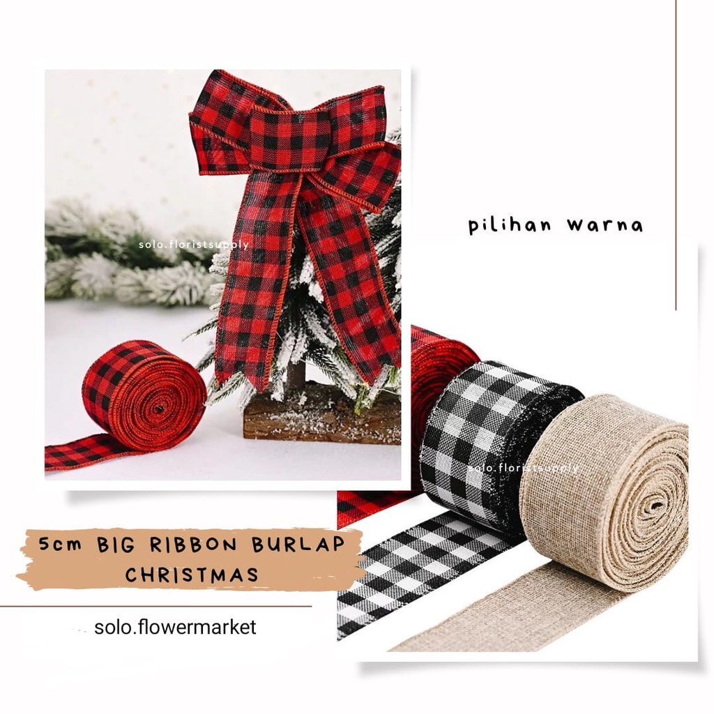 Jual 5cm BIG PITA BURLAP CHRISTMAS RIBBON KOTAK KOTAK PITA NATAL PITA ...