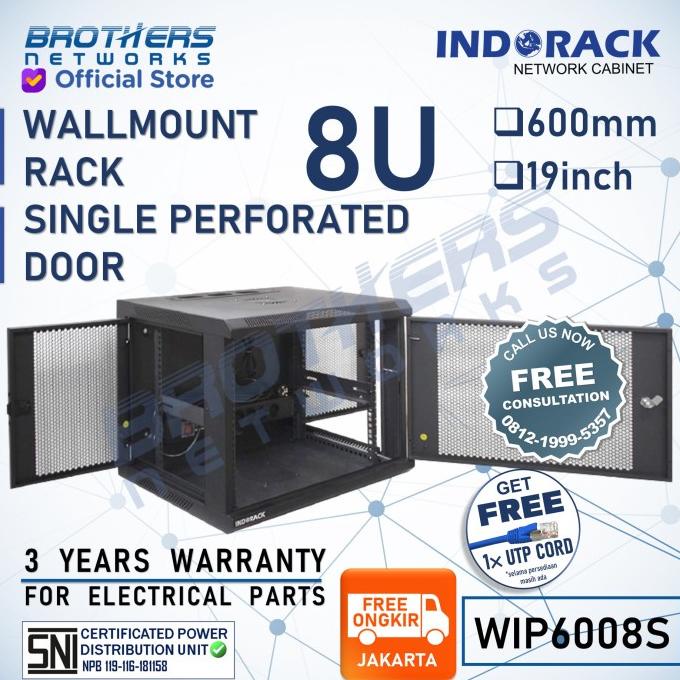Jual Wallmount Indorack Wip6008S 8U 600Mm Perforated Door Wall Rack ...