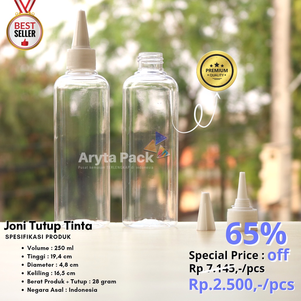 Jual Botol plastik PET BR 250ml Joni natural handsanitizer tutup tinta ...