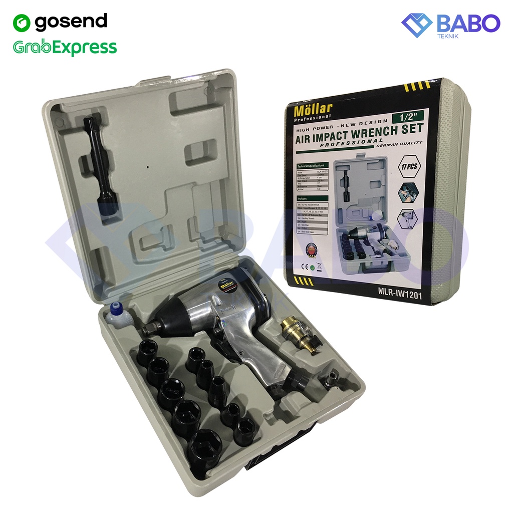 Jual Air Impact Wrench 1/2 Inch Set 17 Pcs Alat Buka Baut Sok Kompresor ...
