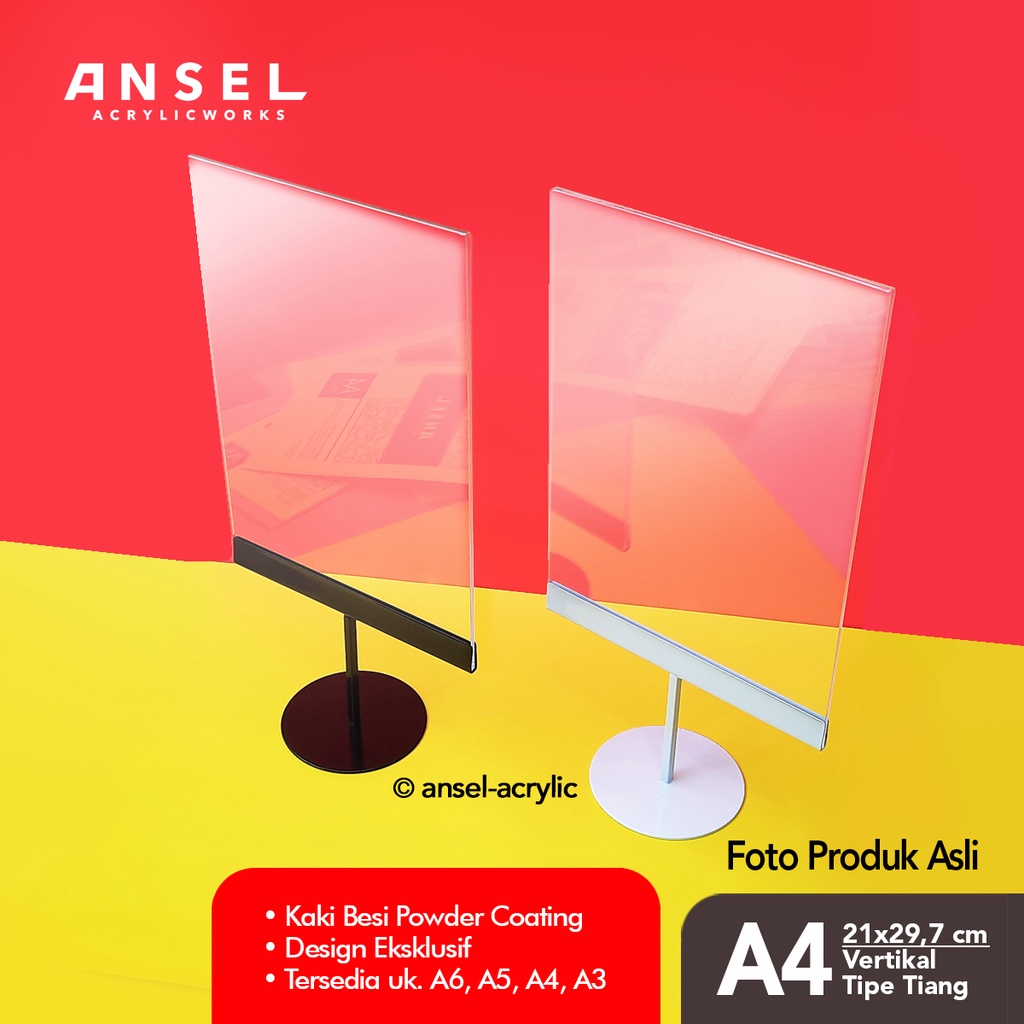 Jual ANSEL NORE - Tent Card Akrilik Kaki Besi / Tiang A4 Vertikal 21x29 ...