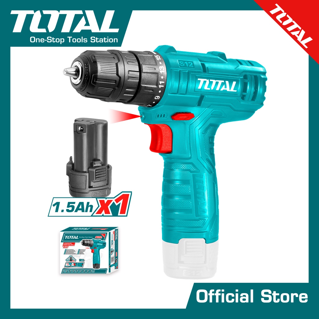 Jual Mesin bor/Cordless drill TOTAL TDLI12415 20NM 15+1 Baterai 12V/1 ...