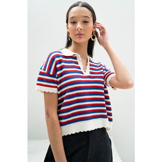 Jual Cottonink - Atasan Rajut Wanita Navy Jacquard Falana | Shopee ...