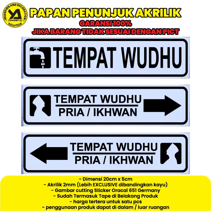 Jual papan akrilik petunjuk tempat wudhu pria stiker peringatan label ...
