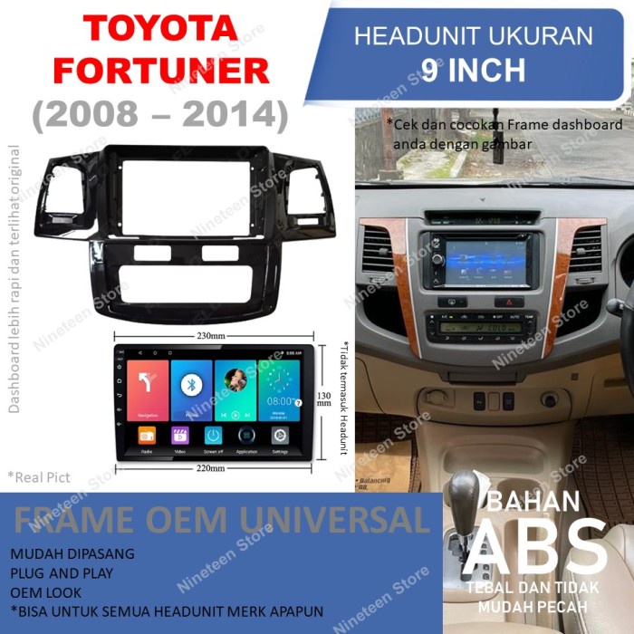 Jual Panel Frame Headunit Android 9 inch Untuk Toyota Fortuner | Shopee ...