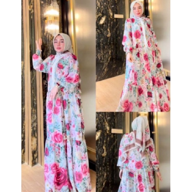 Jual gamis sifon flower Shella saukia | Shopee Indonesia