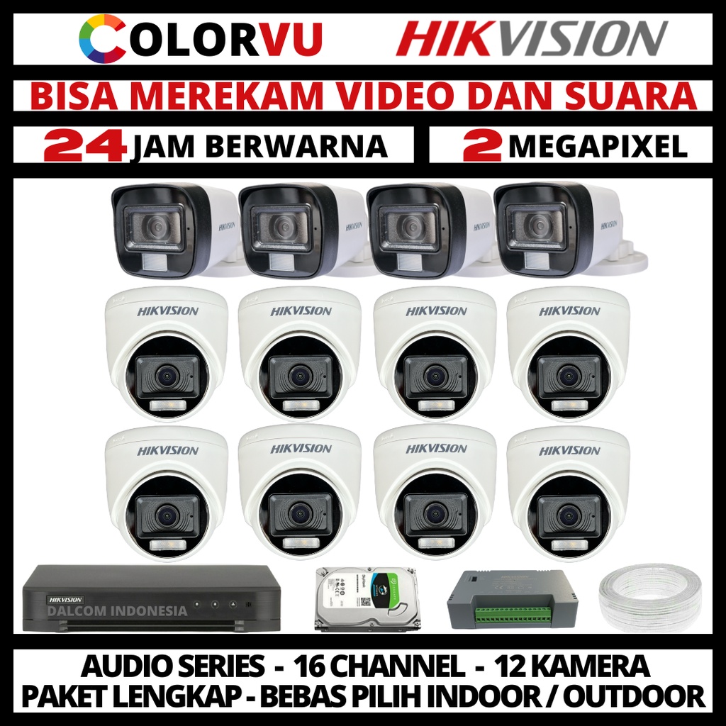 Jual PAKET CCTV HIKVISION COLORVU 2MP 16 CHANNEL 12 KAMERA COLORFUL ...