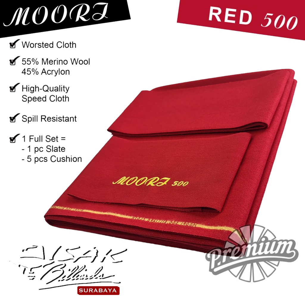 Jual Moori 500 Billiard Cloth Red 9-ft Worsted Kain Laken Meja Biliar ...