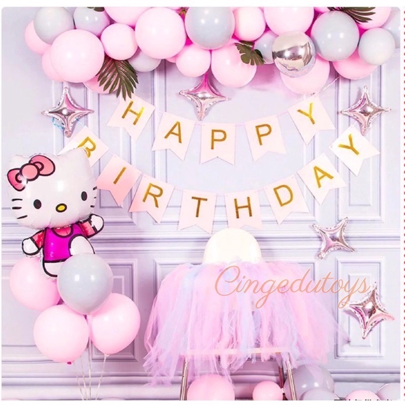 Jual Paket set dekorasi ulang tahun simple tema pink abu hello Kitty ...