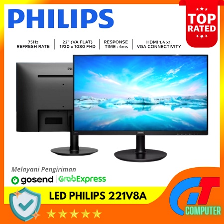 Jual Monitor LED Philips 221V8A 22" 1080p VGA HDMI Speaker 75Hz VESA ...