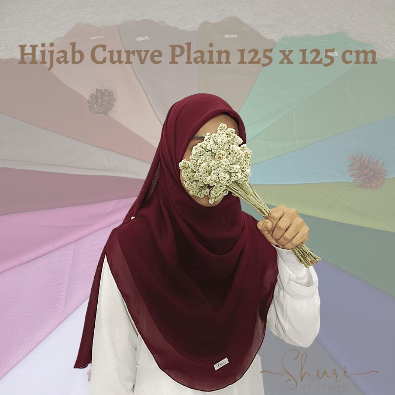 Jual (125x125 cm) Shuri Hijab Curve | Bawal Curve Malaysia Plain ...