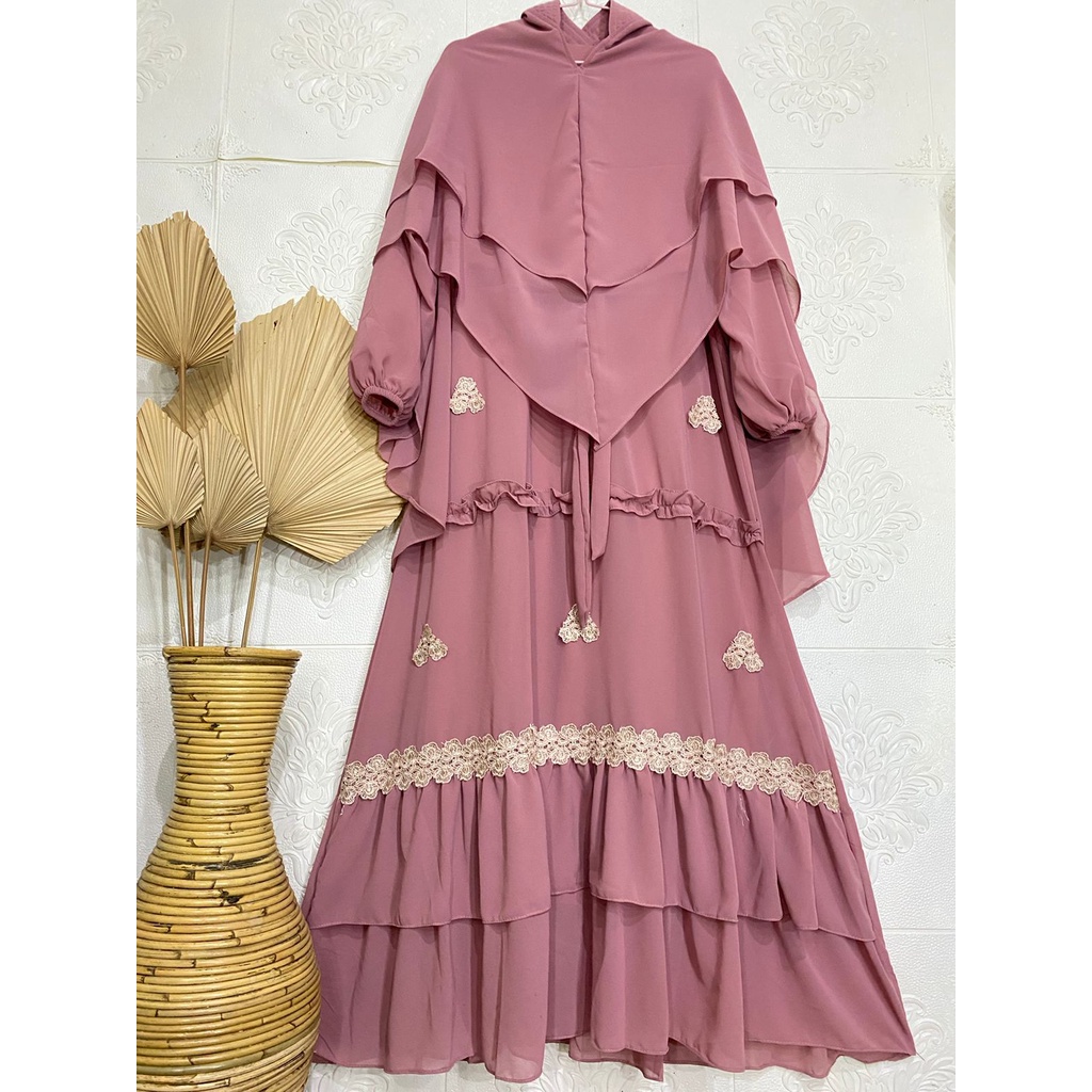 Jual Gamis Syari Ceruty Renda / Gamis Terbaru Mix Renda Bunga Cantik ...