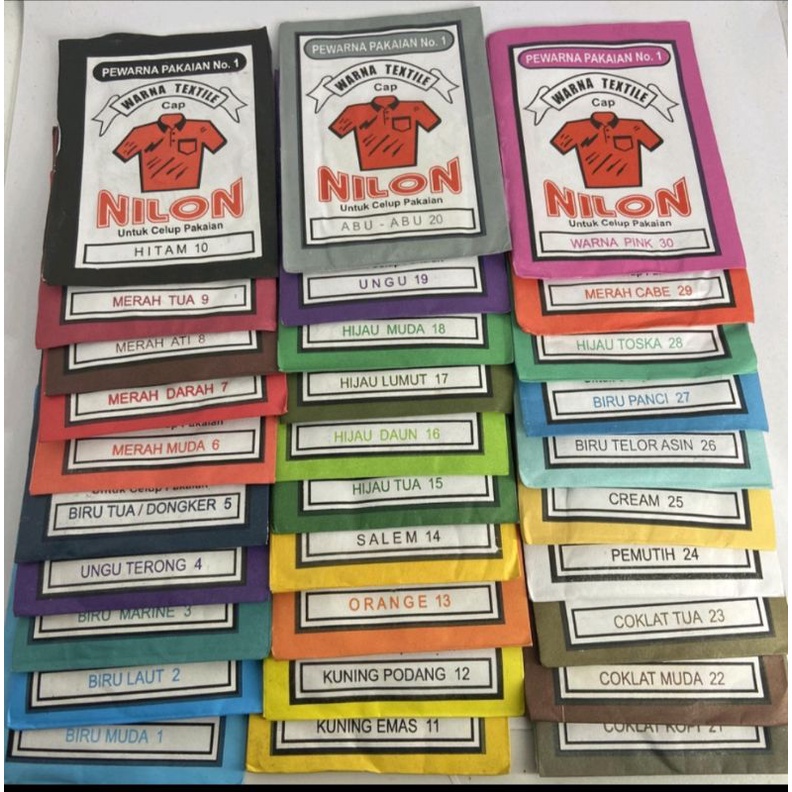 Jual ( COD ) PEWARNA PAKAIAN MERK NILON / 1 lembar , PEWARNA TEXTILE ...
