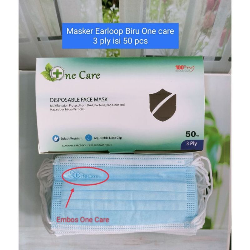 Jual Masker Earloop One Care 3ply Isi 50 pcs | Shopee Indonesia