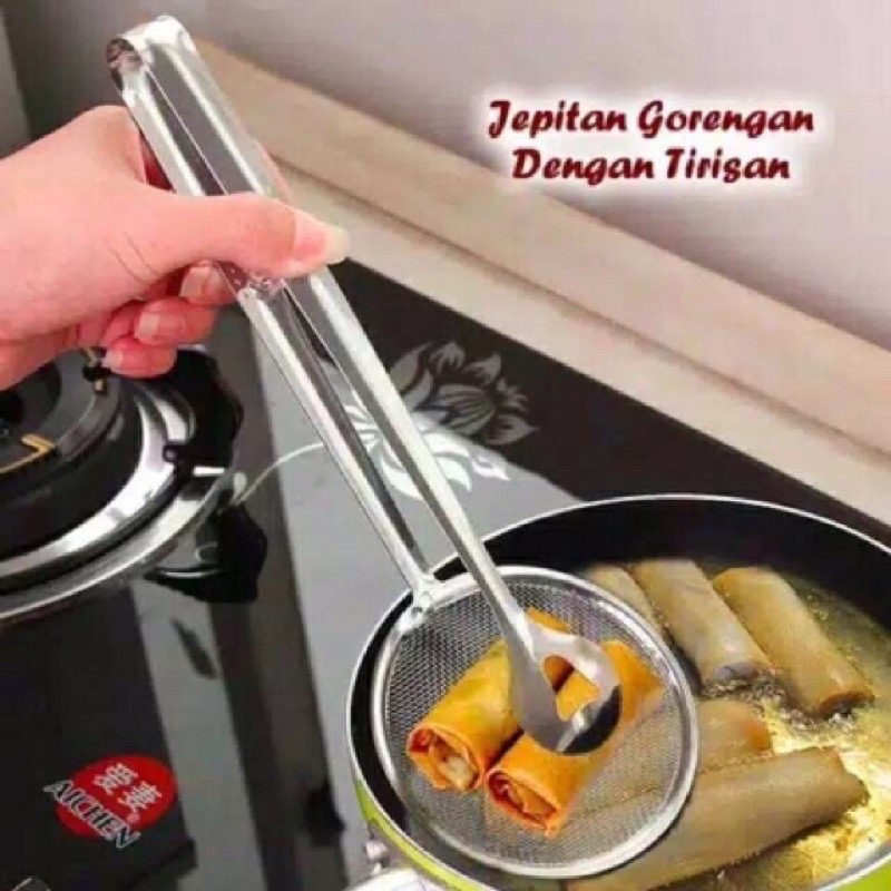 Jual Alat Penjepit dan Peniris Gorengan Stainless 2 in 1 Alat Capitan ...
