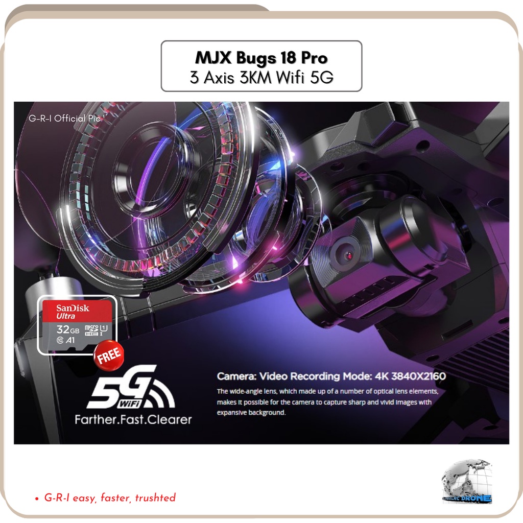 Jual MJX Bugs 18 Pro 4K Mjx B18 Pro 4K 3 Axis 3 KM 25 Menit Wifi 5G ...