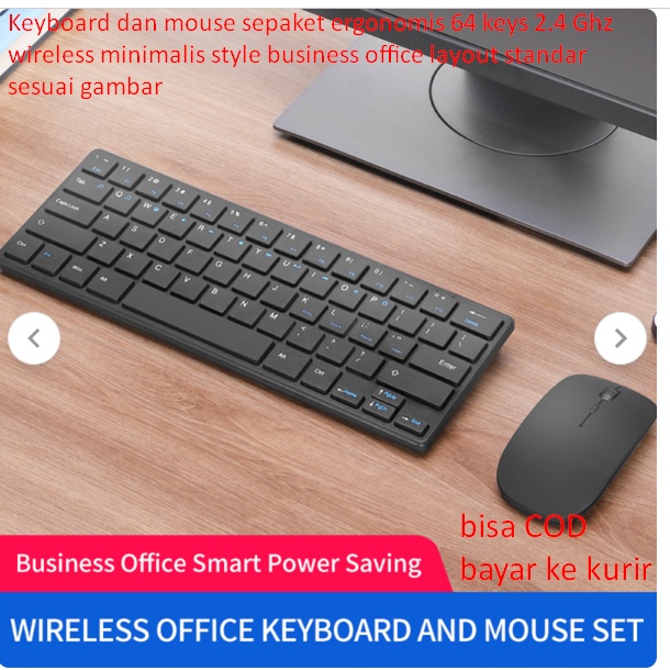 Jual Keyboard dan mouse sepaket ergonomis 64 keys 2.4 Ghz wireless ...