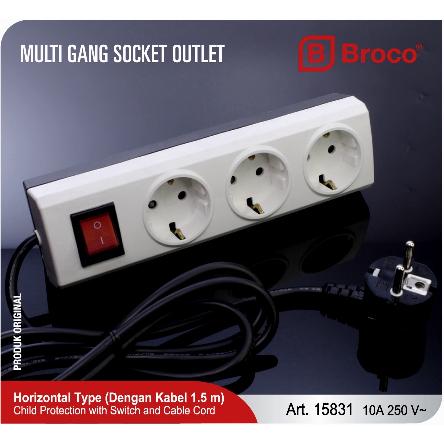 Jual Broco Stop Kontak 3 Lubang CP 15831 + Switch Lamp + Kabel 1.5M ...