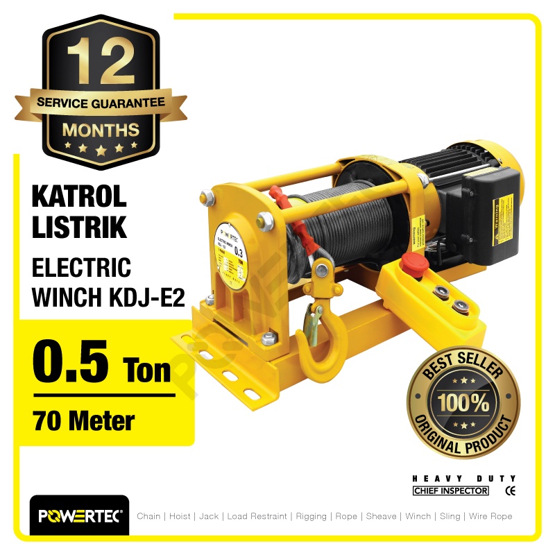 Jual POWERTEC Electric Winch Hoist 500 Kg x 70 Meter 1 Phase KDJ-E2 ...