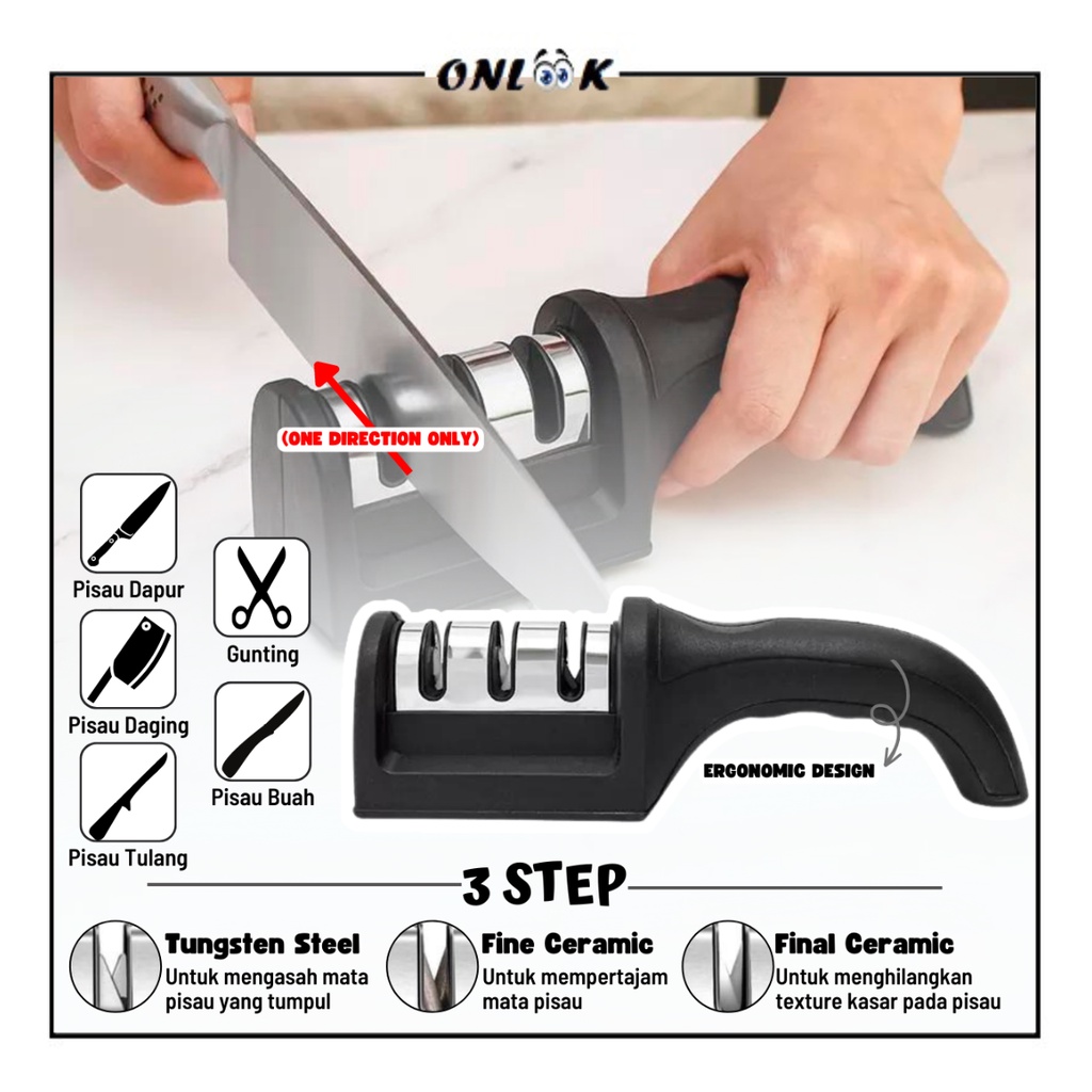 Jual ONLOOK Alat Pengasah Pisau & Gunting 3 Step Serbaguna Alat ...