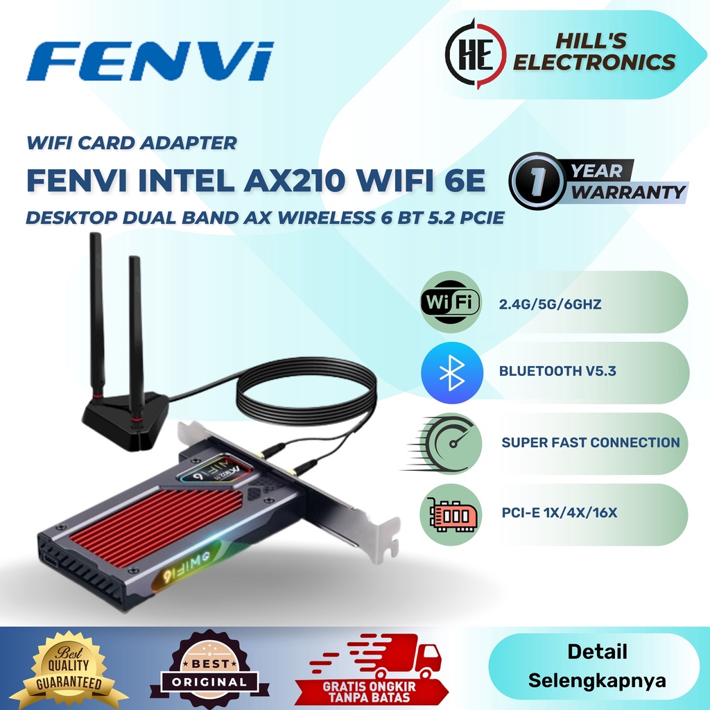 Jual Fenvi Intel AX210 WiFi 6E Desktop Dual Band AX Wireless 6 BT 5.2 PCIe-FV102-6E | Shopee ...