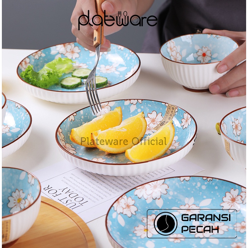 Jual PIRING MAKAN KERAMIK MOTIF SAKURA UKURAN 20CM MICROWAVE SAFE ...
