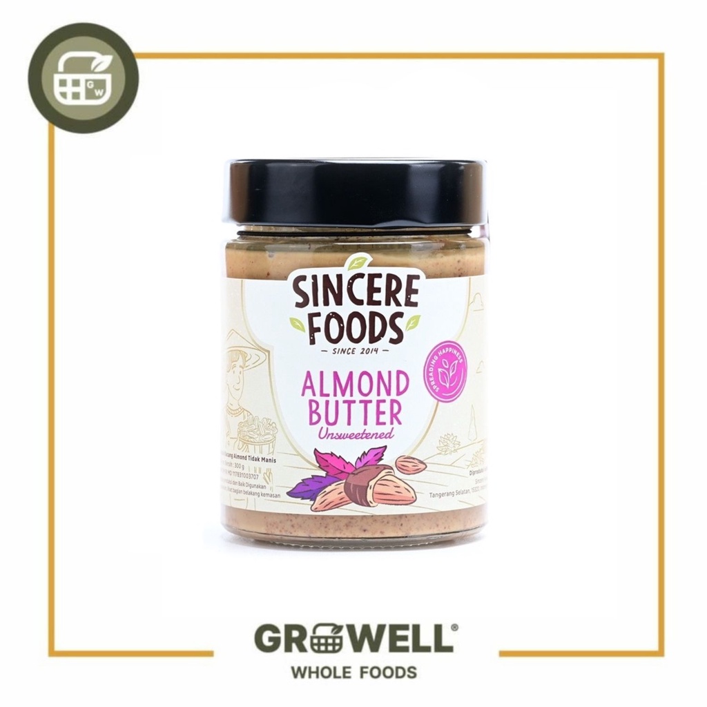 Jual SINCERE FOODS ALMOND BUTTER UNSWEETENED 300GR | Shopee Indonesia