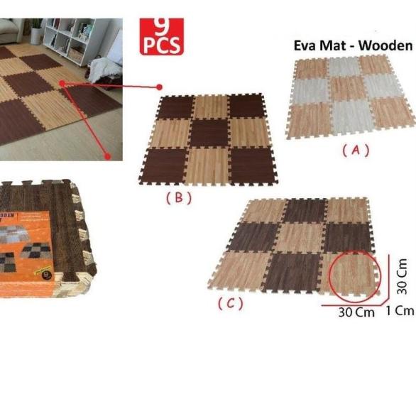 Jual Matras alas main anak karpet busa gabus 60cm isi 9pc playmat kayu ...
