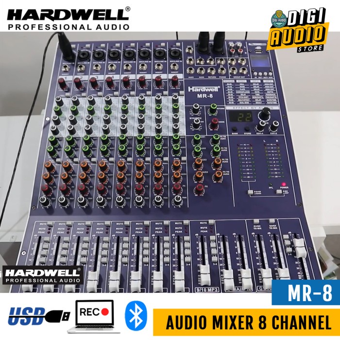 Jual Audio Mixer 8 Channel Hardwell Mr-8 Usb Soundcard Bluetooth & Efek ...