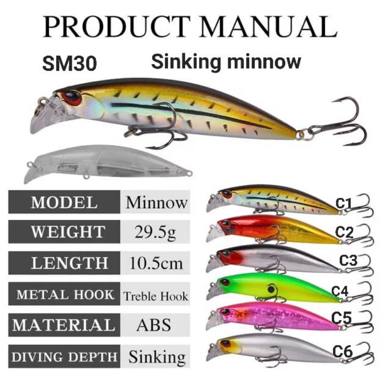 Jual sinking minnow 29.5 gram SM30 | Shopee Indonesia