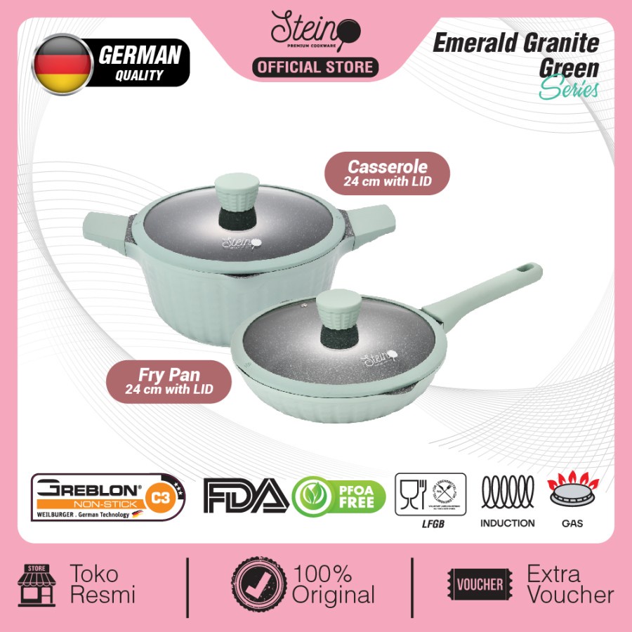 Jual STEINCOOKWARE Emerald Green Set - Frypan 24cm dan Casserole 24cm ...