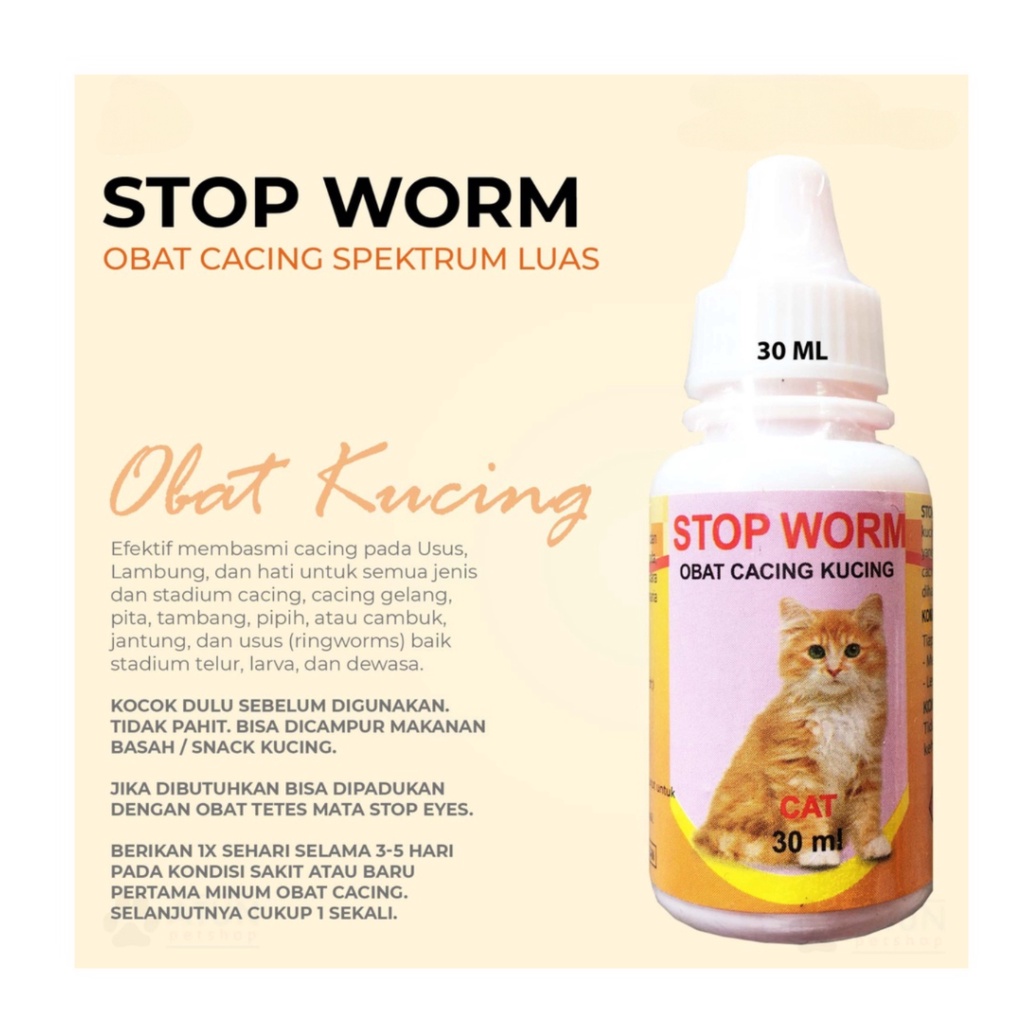 Jual STOP WORM Obat Cacing Kucing Spektrum Luas 30mL | Shopee Indonesia