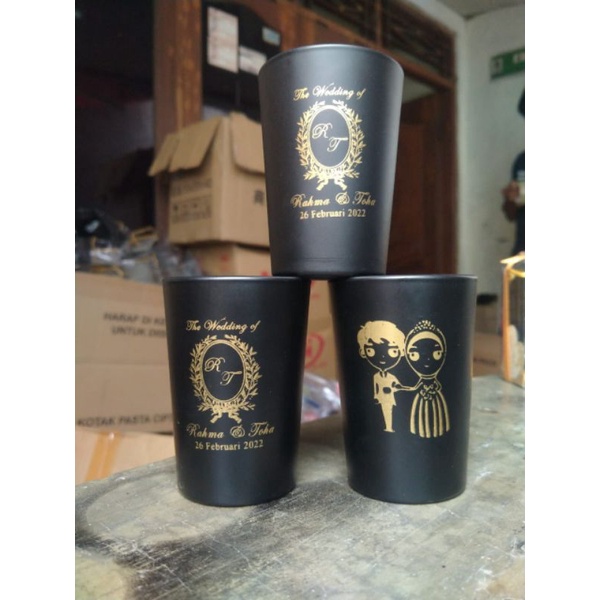 Jual souvenir gelas hitam tinggi 10 cm gelas mug kopi cetak sablon ...